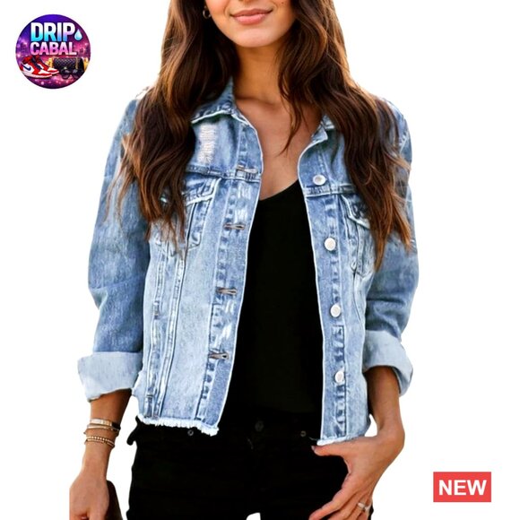 Jackets & Coats | Distressed Denim Jacket Frayed Ripped Vintage Y2k ...
